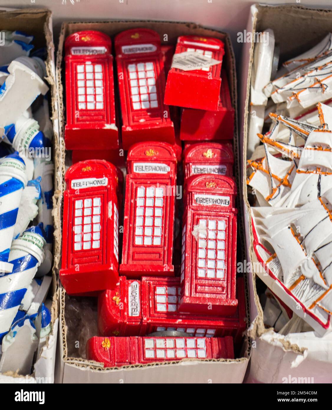 Set of red color phone booth in a box Stock Photo - Alamy