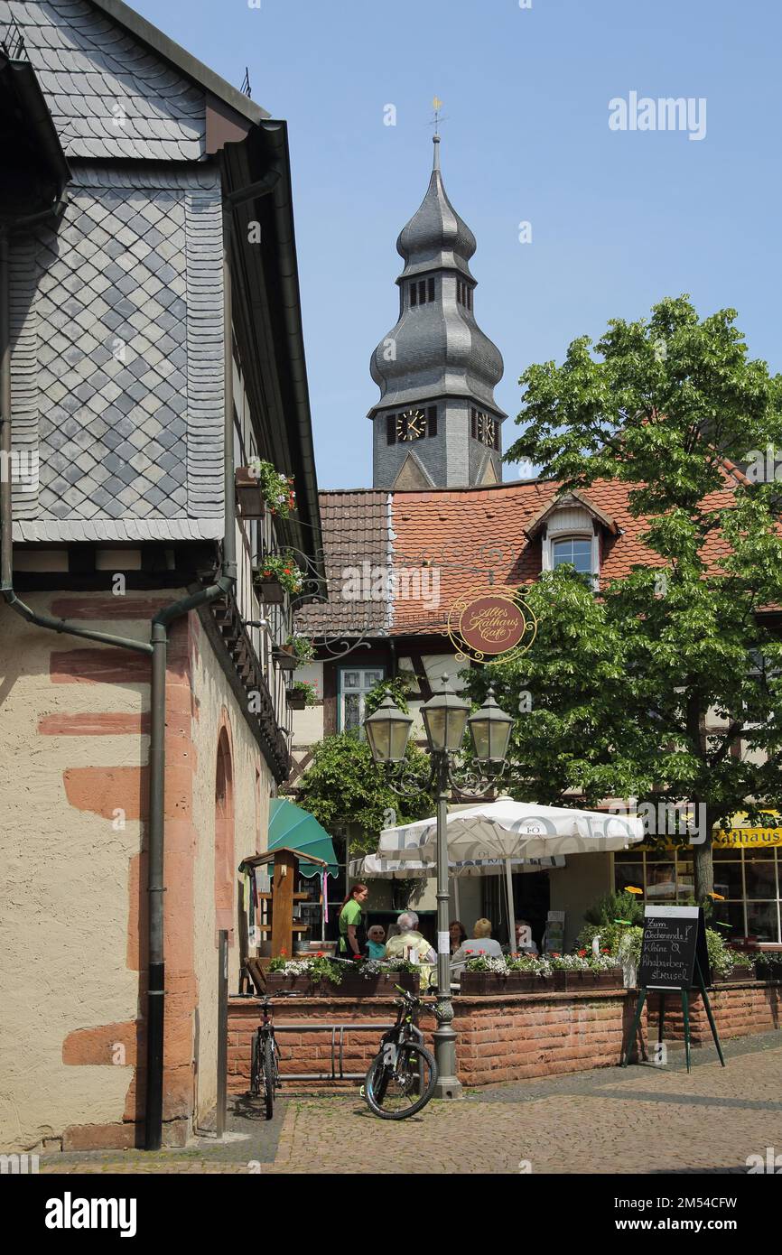 Old Town Hall and St. Peter and Paul Church, main street, Hofheim ...