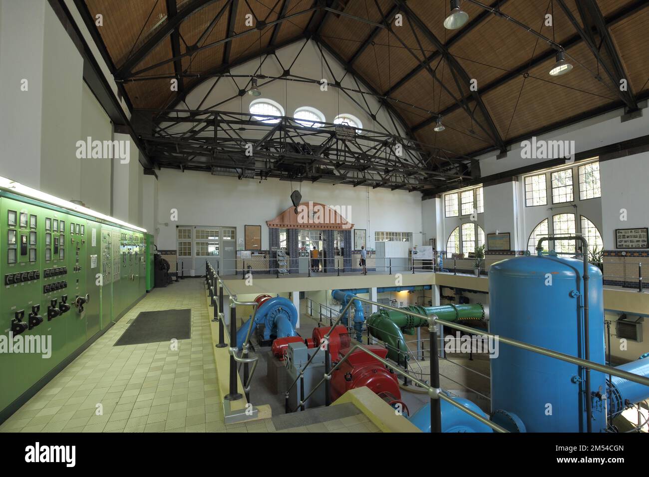 Interior view with pumping station, boiler, pipelines and switch box in ...