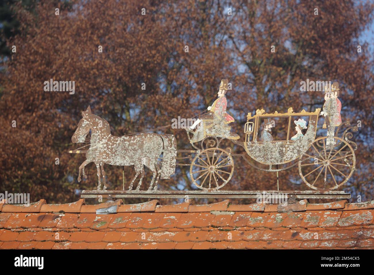 Historic stagecoach on the ridge, detail, roof, old, handicraft ...
