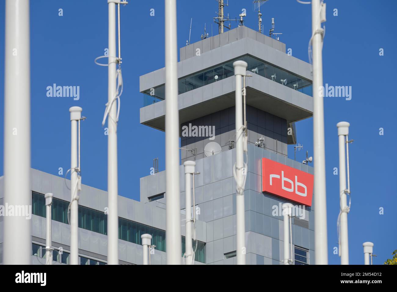 Flagpoles in front of the fairground, RBB, Rundfunk Berlin Brandenburg ...