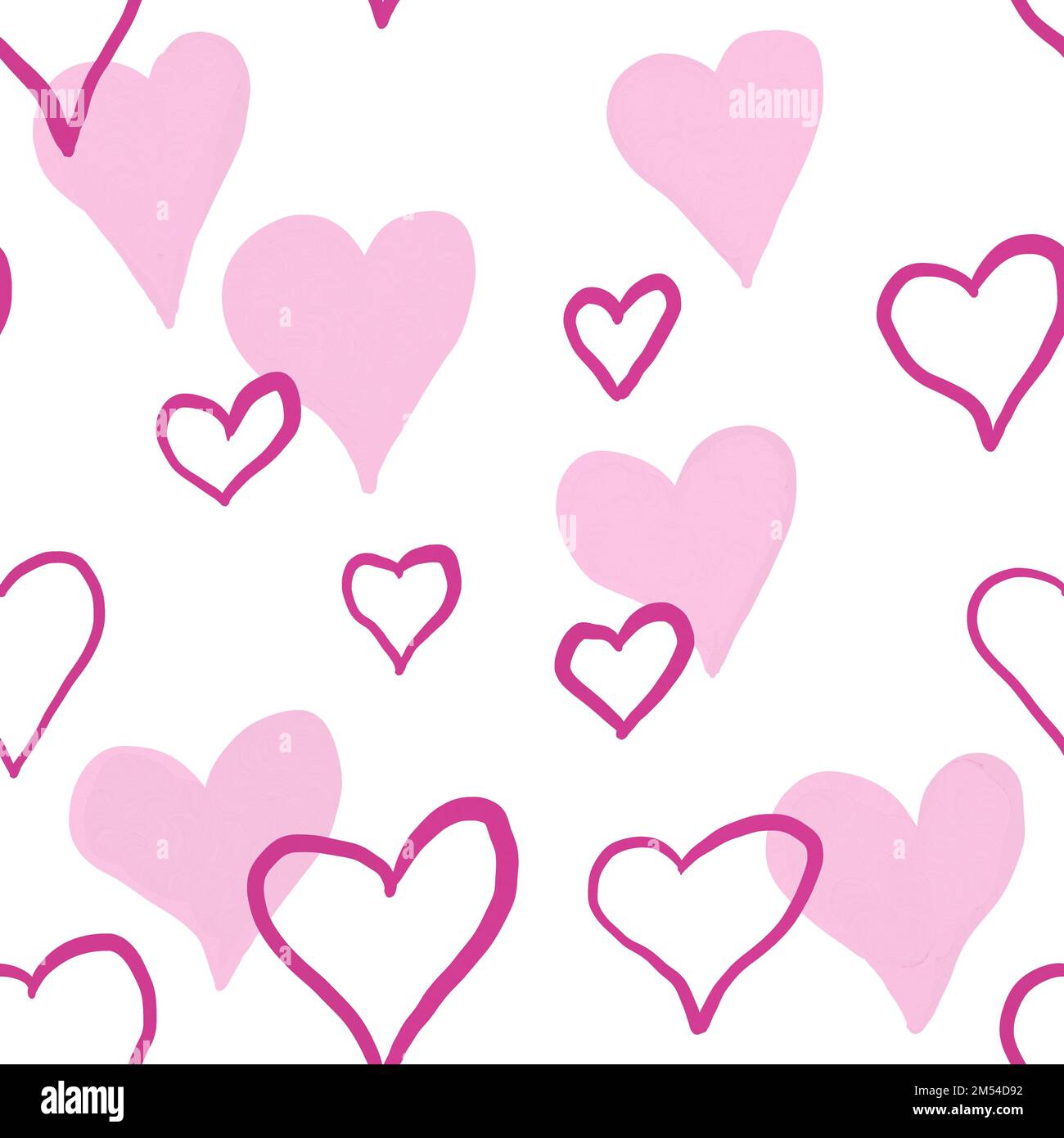 Hand drawn seamless pattern with pink st valentines day hearts love ...
