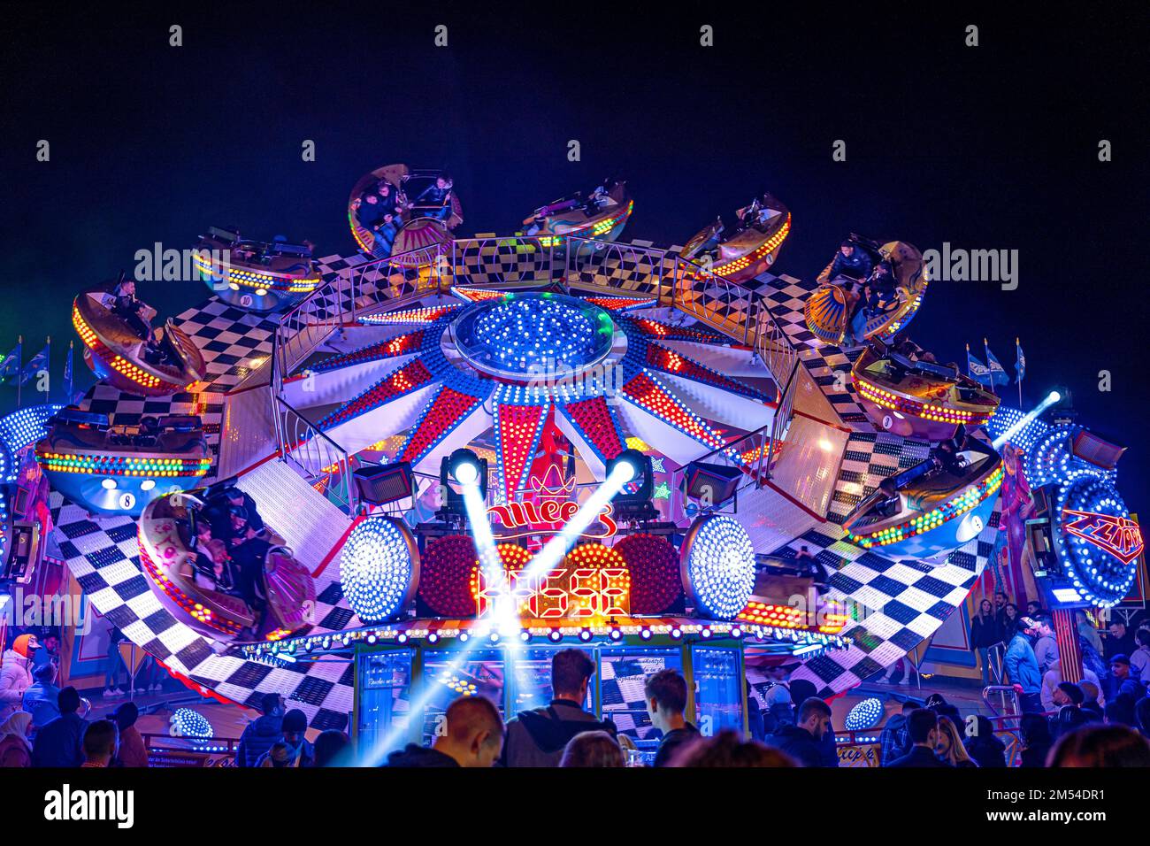 Ride at night at the Canstatter Wasen, Stuttgart, Germany Stock Photo ...