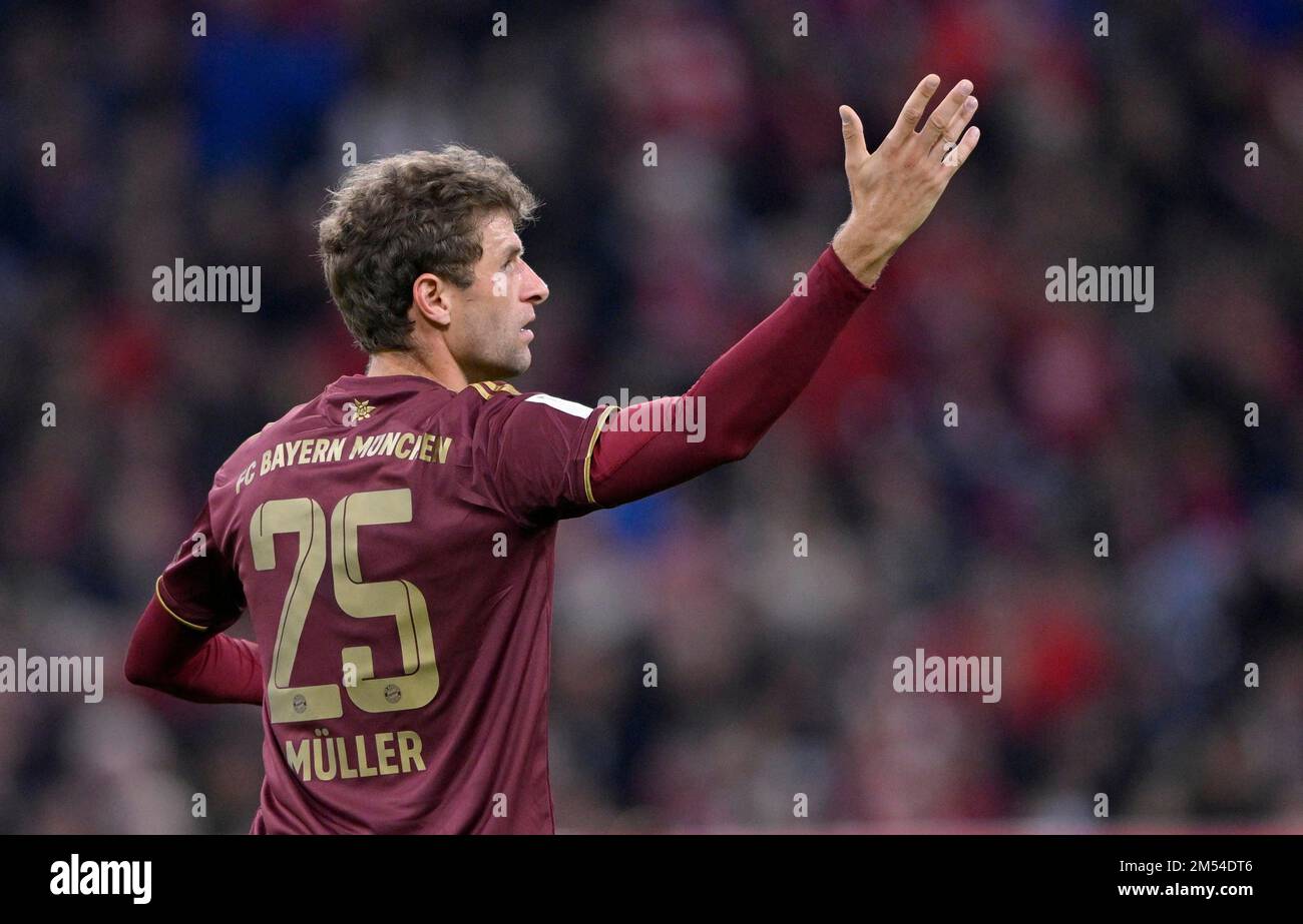 Thomas Mueller FC Bayern Munich FCB, gestures, Allianz Arena, Munich ...