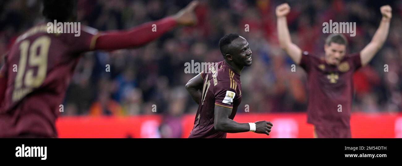 Goal celebration Sadio Mane FC Bayern Munich FCB, with Marcel Sabitzer ...