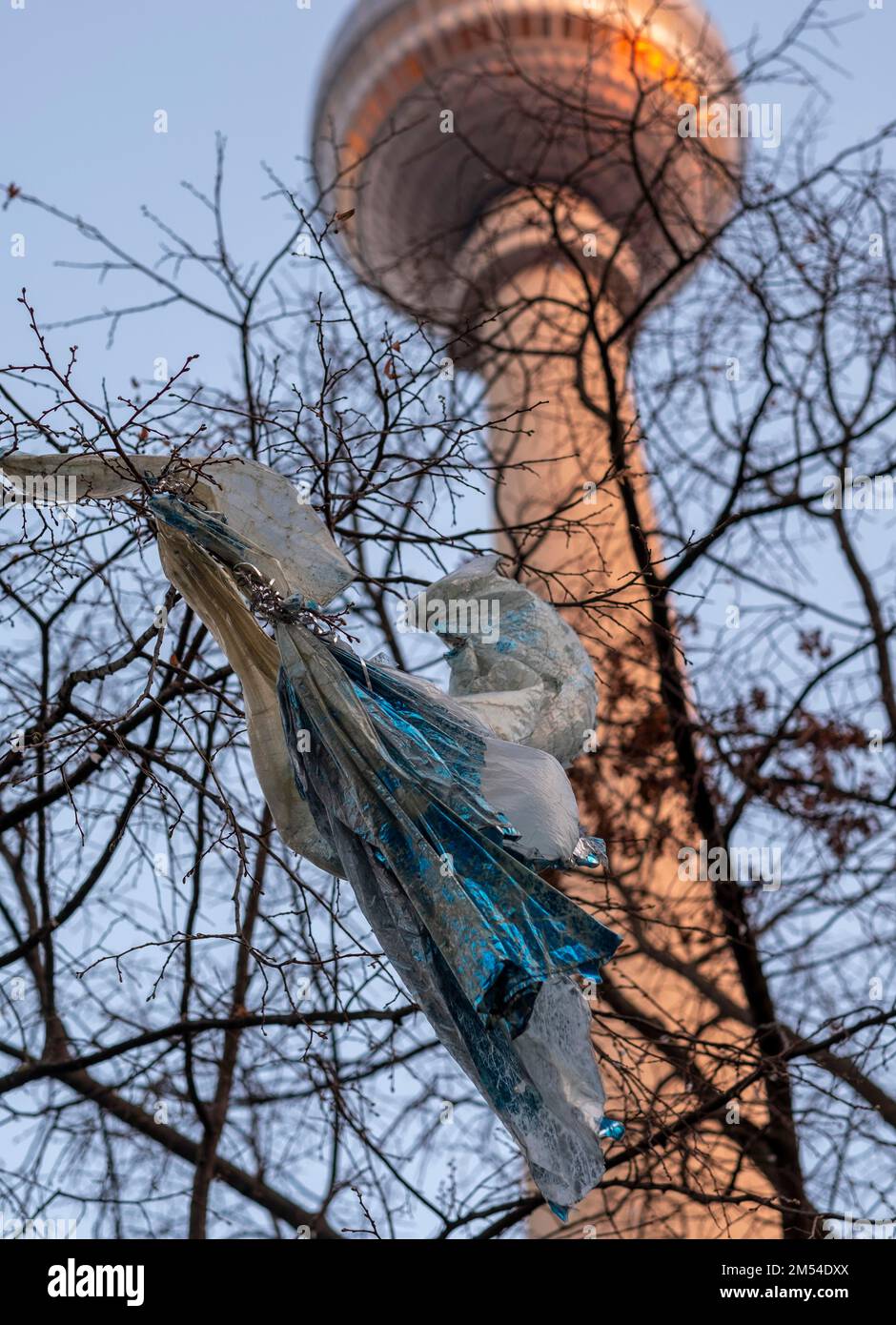 Germany, Berlin, 28. 03. 2020, Alexanderplatz, plastic waste, angel ...
