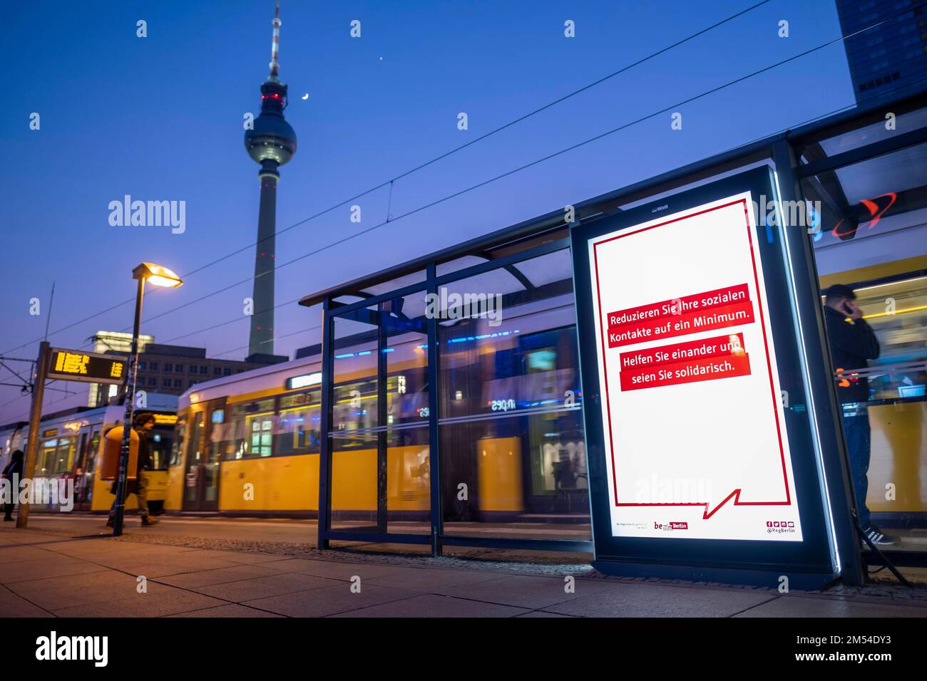 Germany, Berlin, 28. 03. 2020, Alexanderplatz, tram stop, TV tower ...