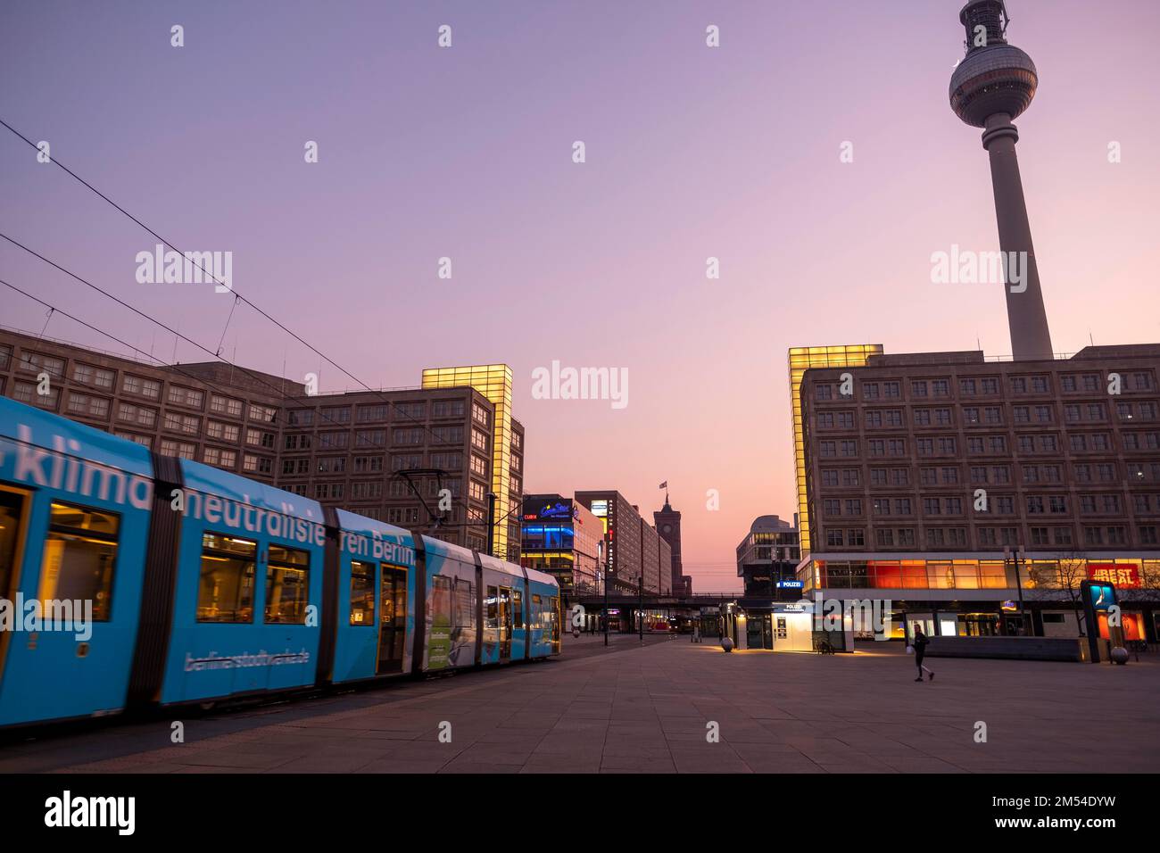 Germany, Berlin, 28. 03. 2020, Alexanderplatz, Behrens buildings, TV ...