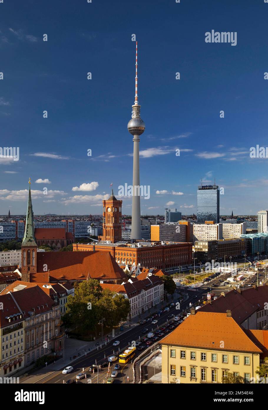City panorama with Red City Hall and TV Tower, Berlin-Mitte, Berlin ...
