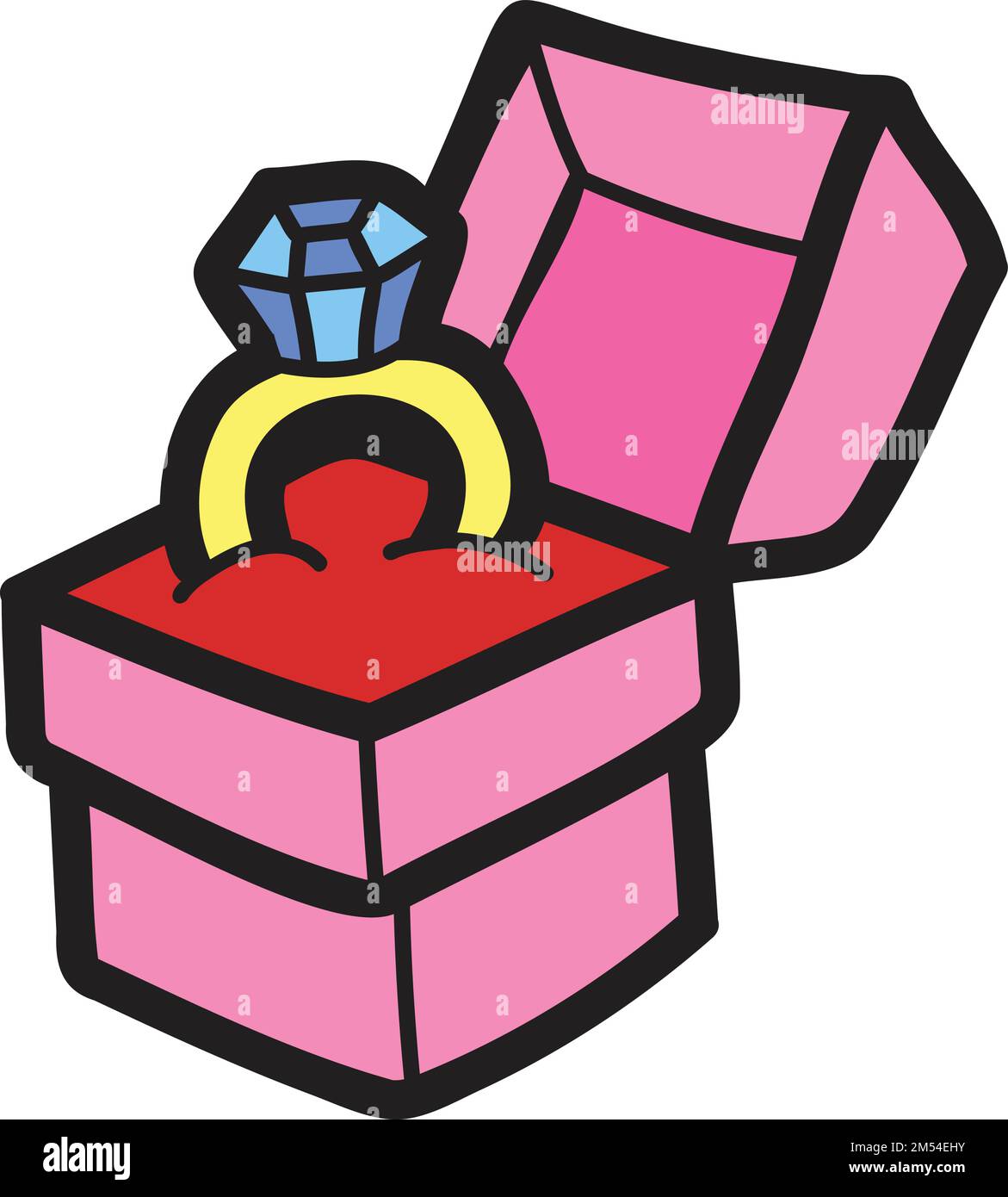 Hand Drawn diamond ring in box illustration isolated on background ...
