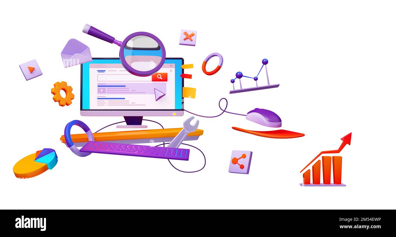 SERP, search engine result page concept with website on computer screen ...