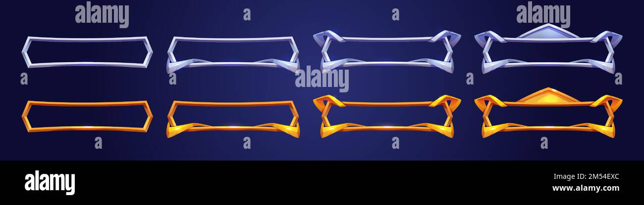 Empty fantasy frames for game buttons, title bars, banners and boards ...