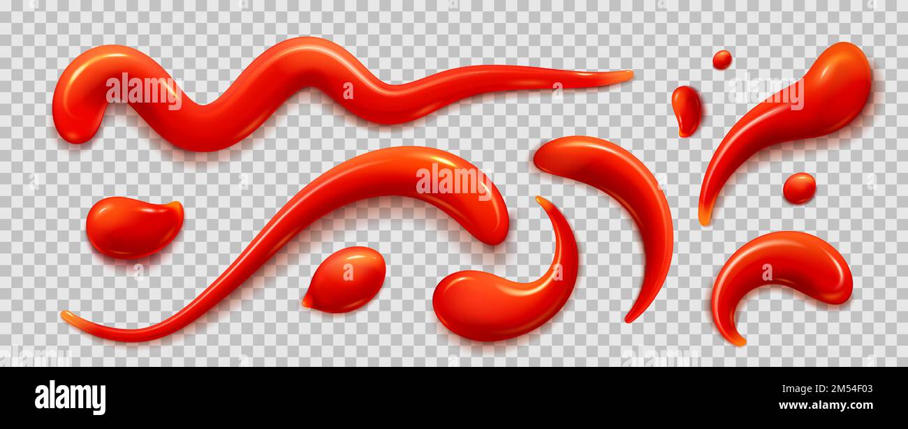 Red tomato sauce, ketchup stains and smears. Texture of strawberry jam ...