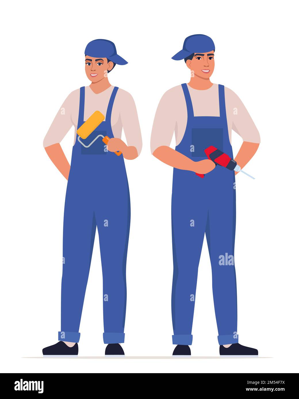 Repairman or mechanic man and woman painter. Collection of professional ...