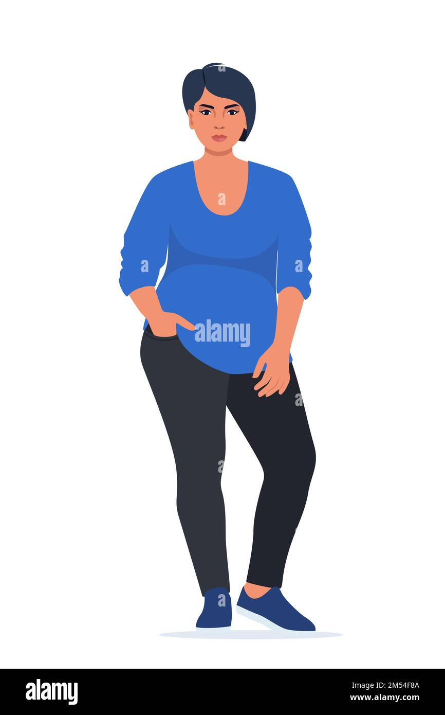 Body positive woman. Plus size female character. Attractive curvy ...