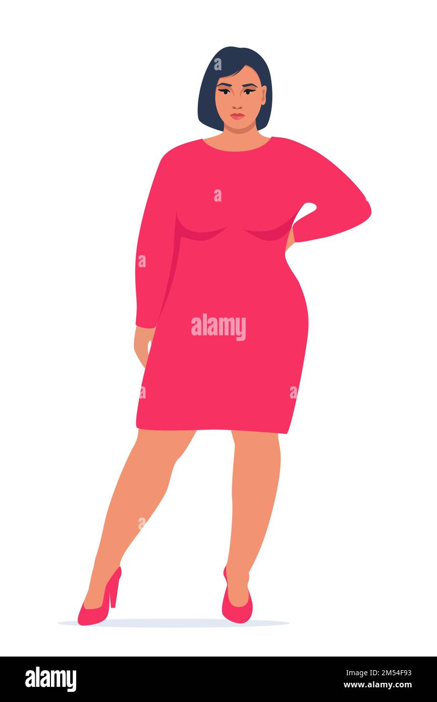 Body positive woman. Plus size female character. Attractive curvy ...