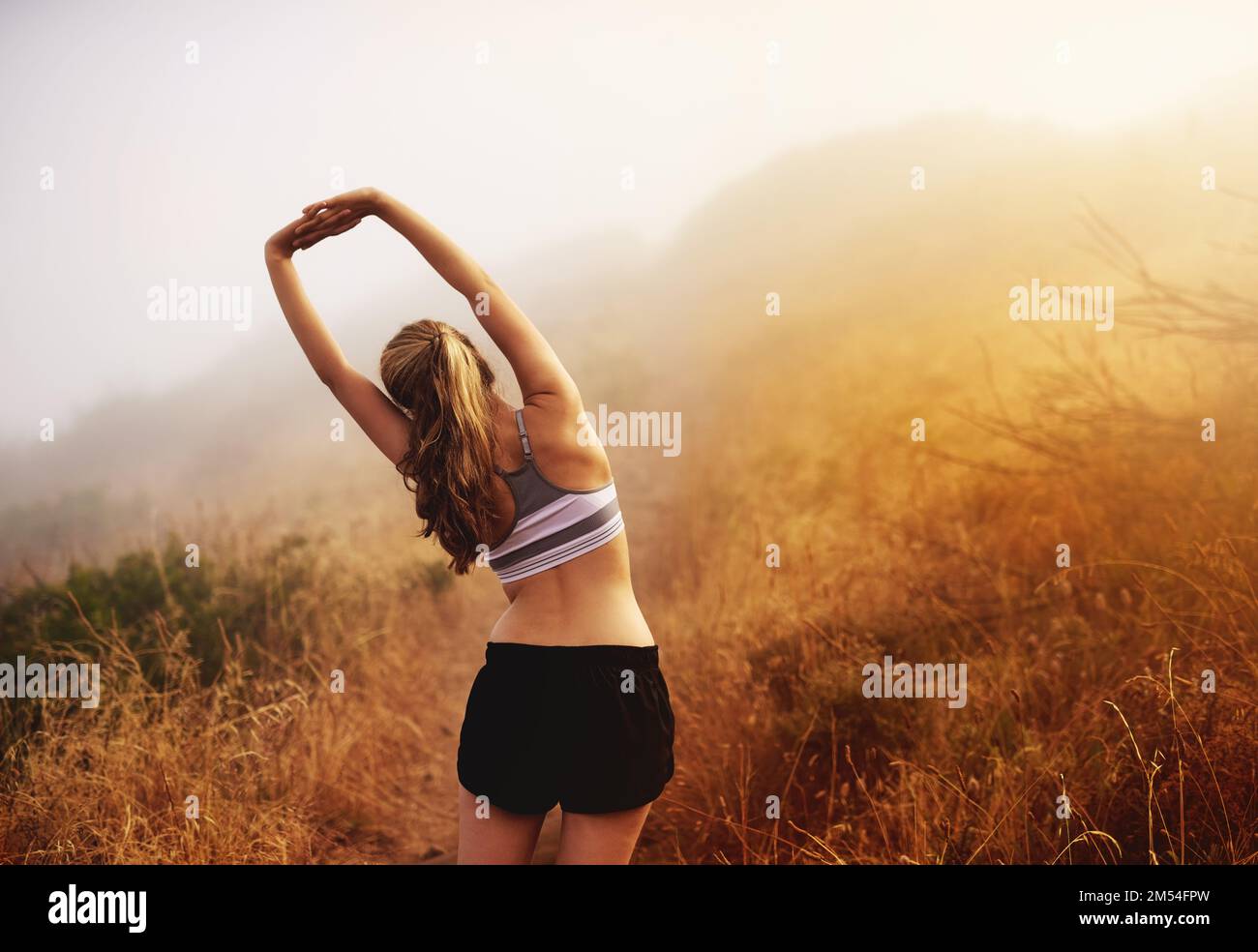 Stretching is essential. Rear view shot of a sporty young woman ...