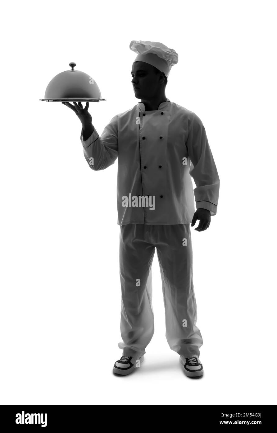 Silhouette of male chef with cloche on white background Stock Photo - Alamy