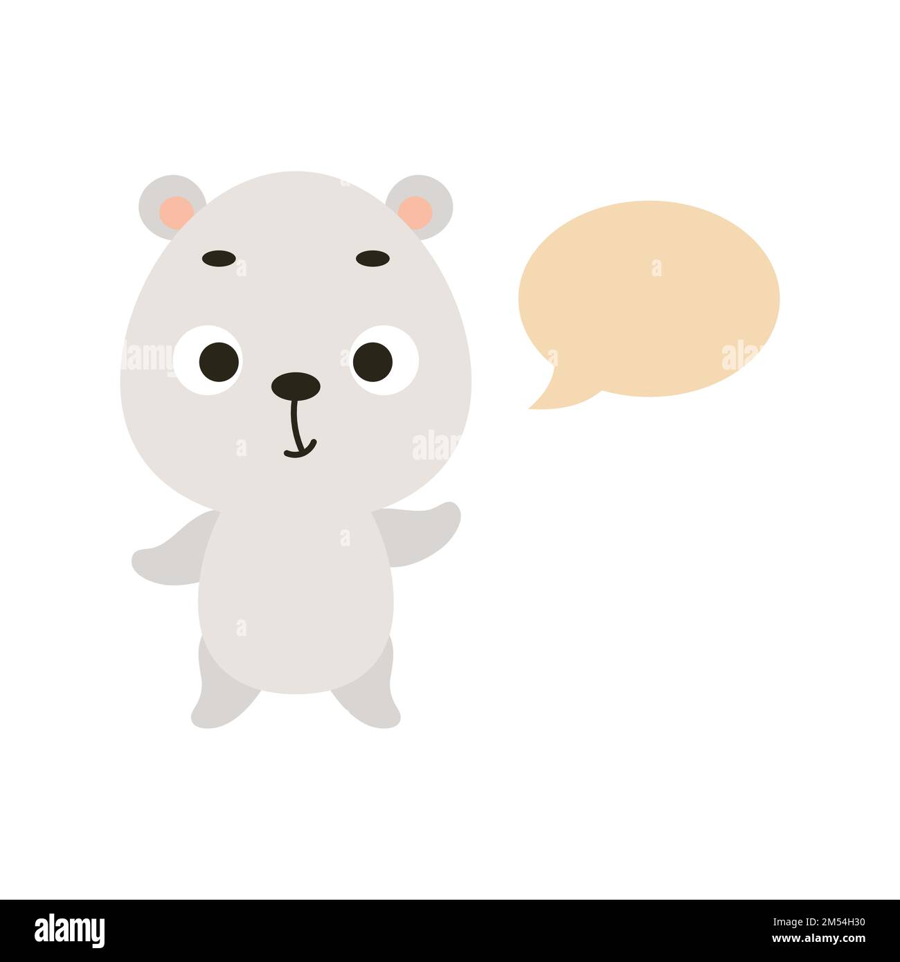 Cute little polar bear with speech bubble on white background. Cartoon ...