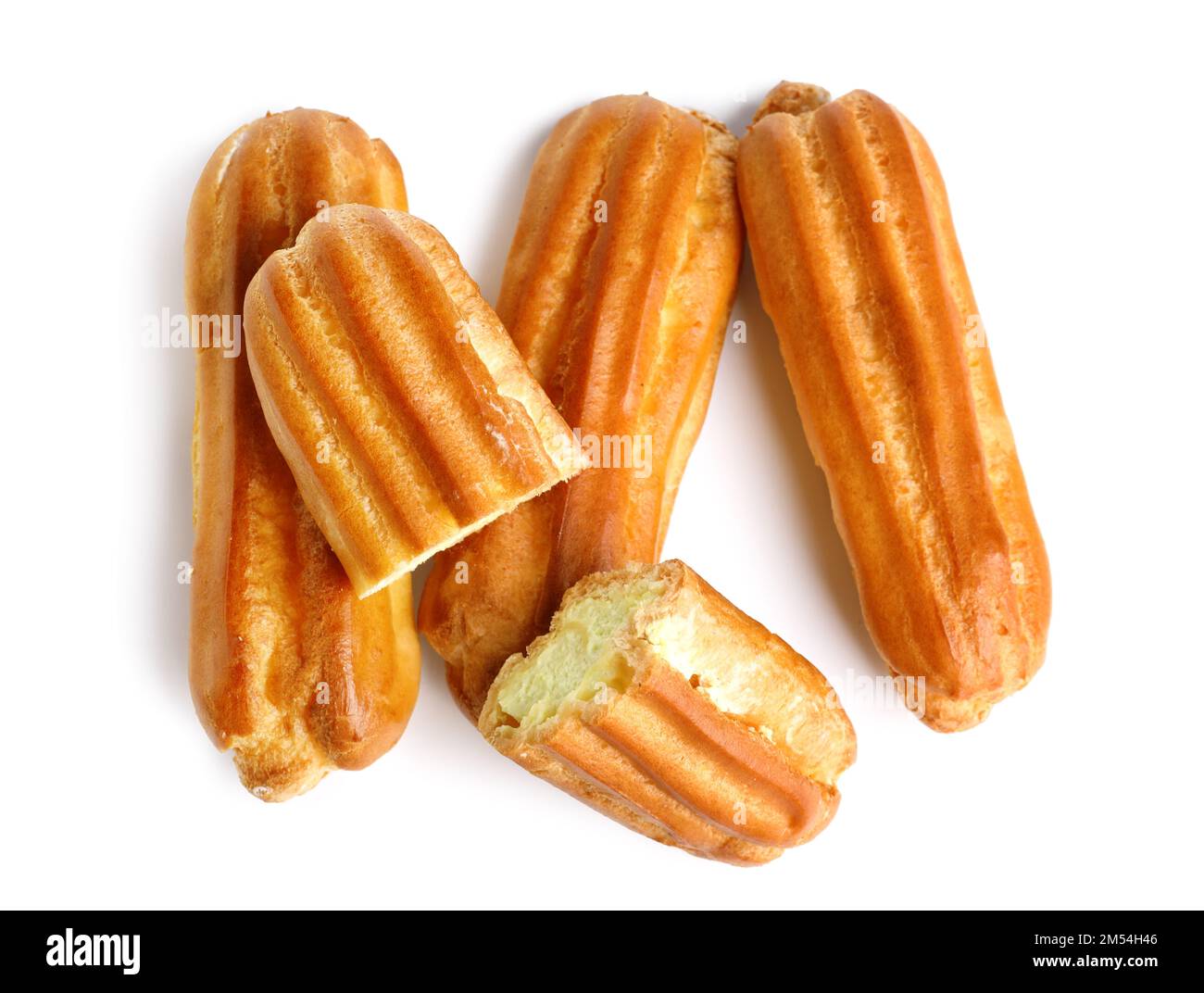 Delicious sweet eclairs isolated on white background Stock Photo - Alamy