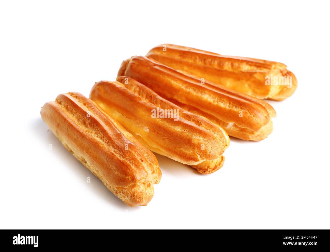Delicious sweet eclairs on white background Stock Photo - Alamy