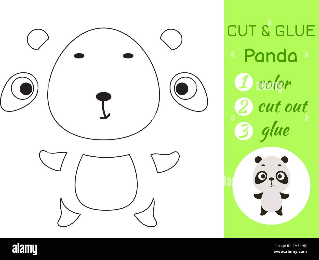 Color, cut and glue paper little panda. Cut and paste crafts activity ...