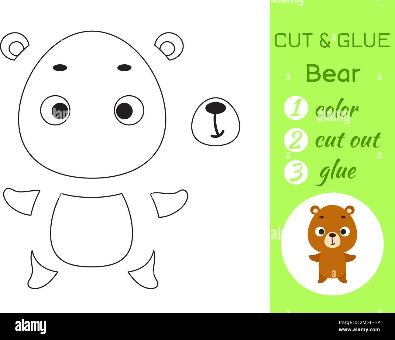 Color, cut and glue paper little bear. Cut and paste crafts activity ...