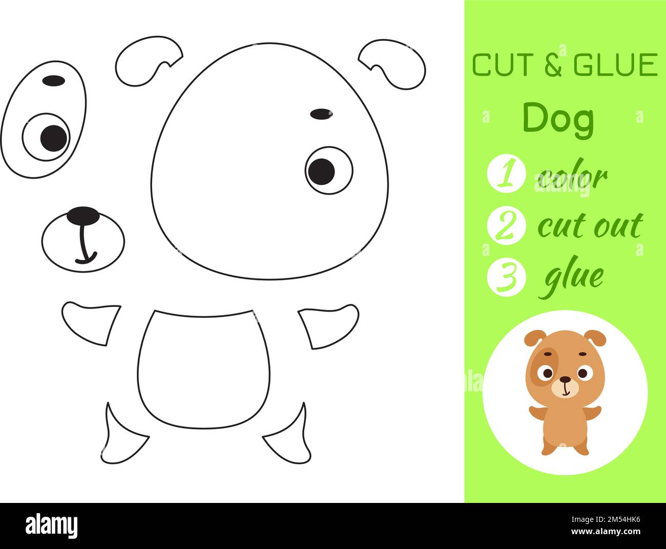 Color, cut and glue paper little dog. Cut and paste crafts activity ...