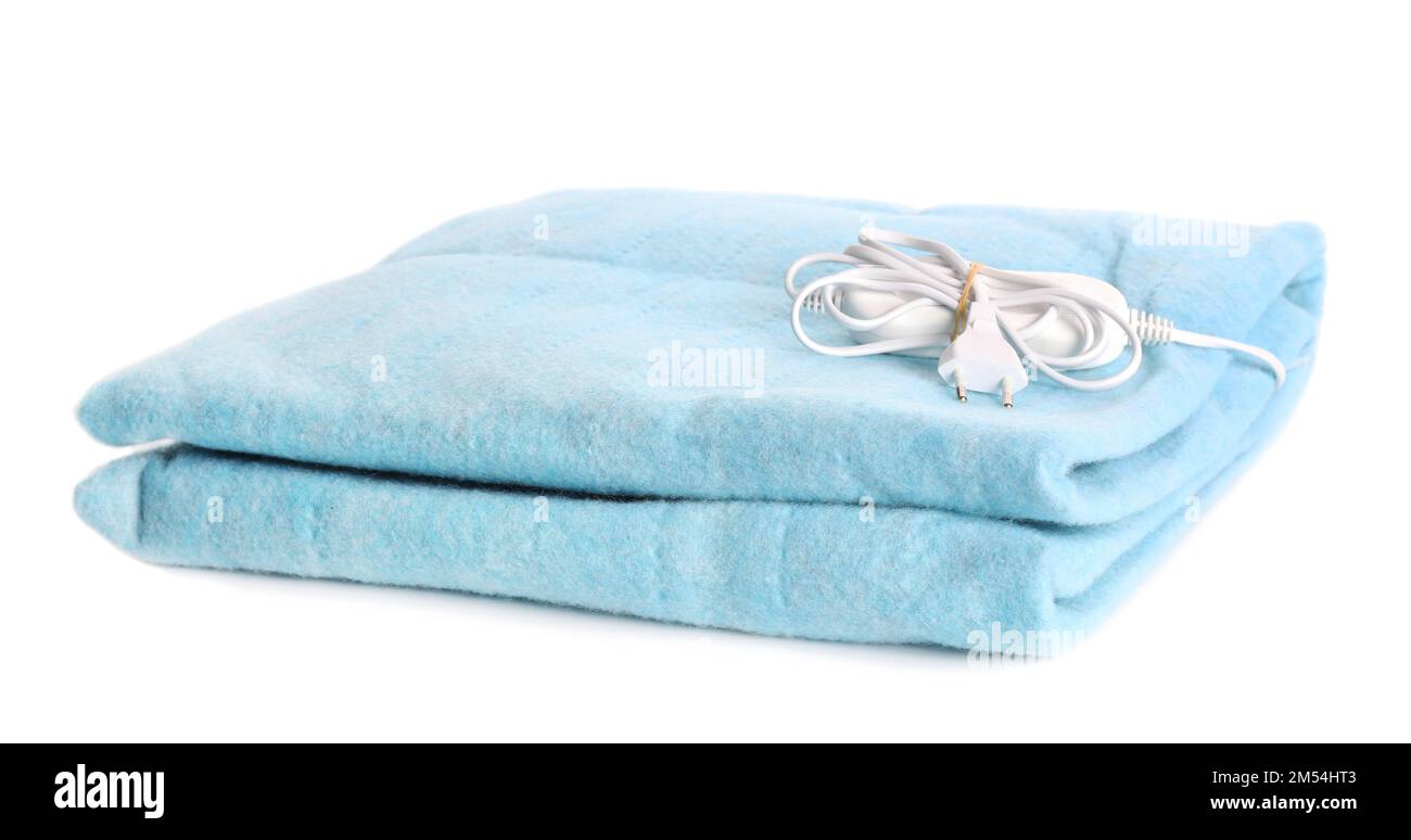 Blue electric heating pad with controller on white background Stock ...