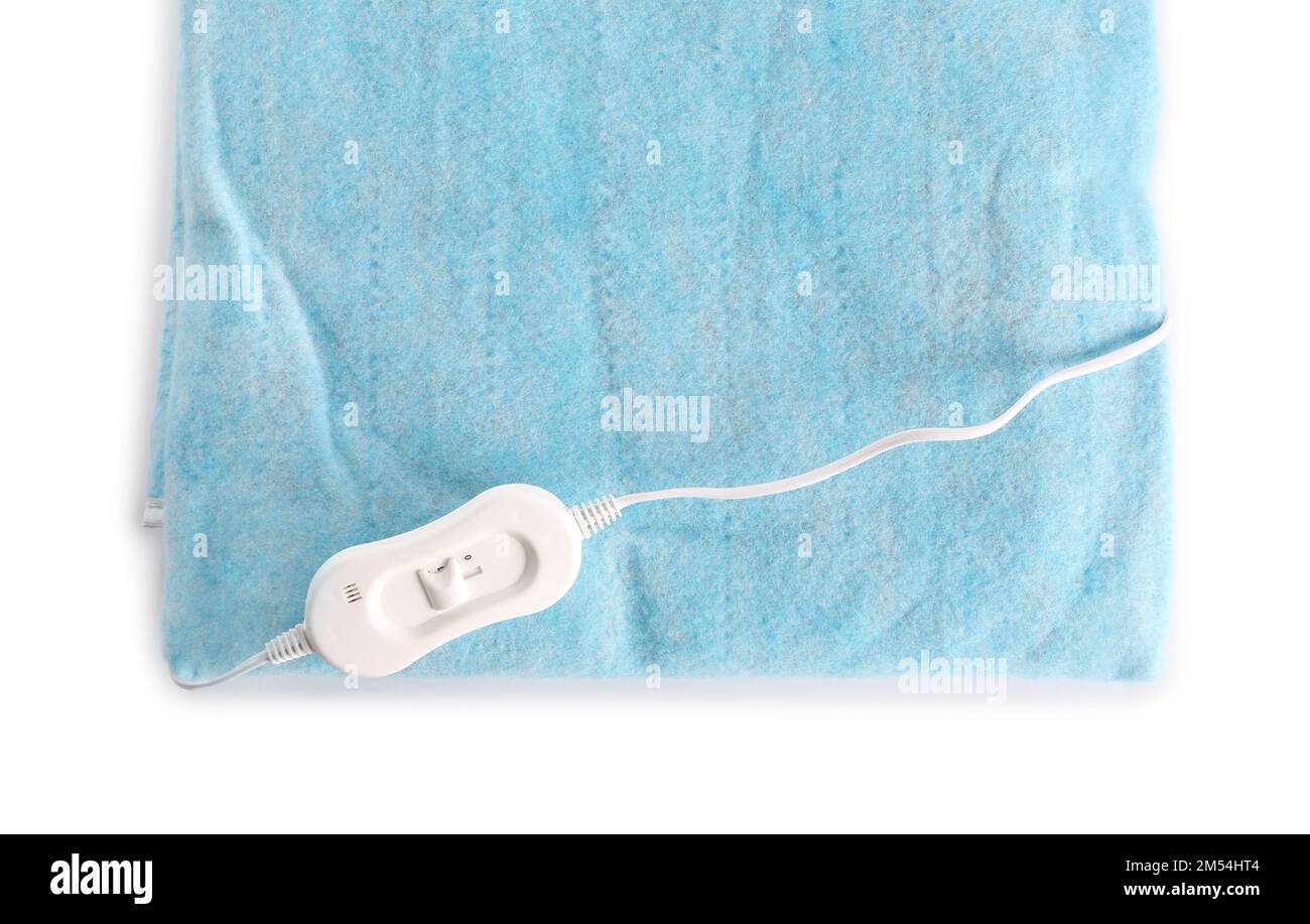 Blue electric heating pad with controller on white background Stock ...