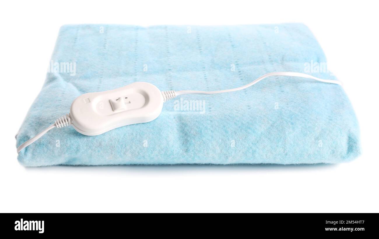 Blue electric heating pad with controller on white background Stock ...
