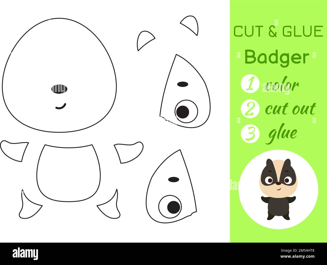 Color, cut and glue paper little badger. Cut and paste crafts activity ...