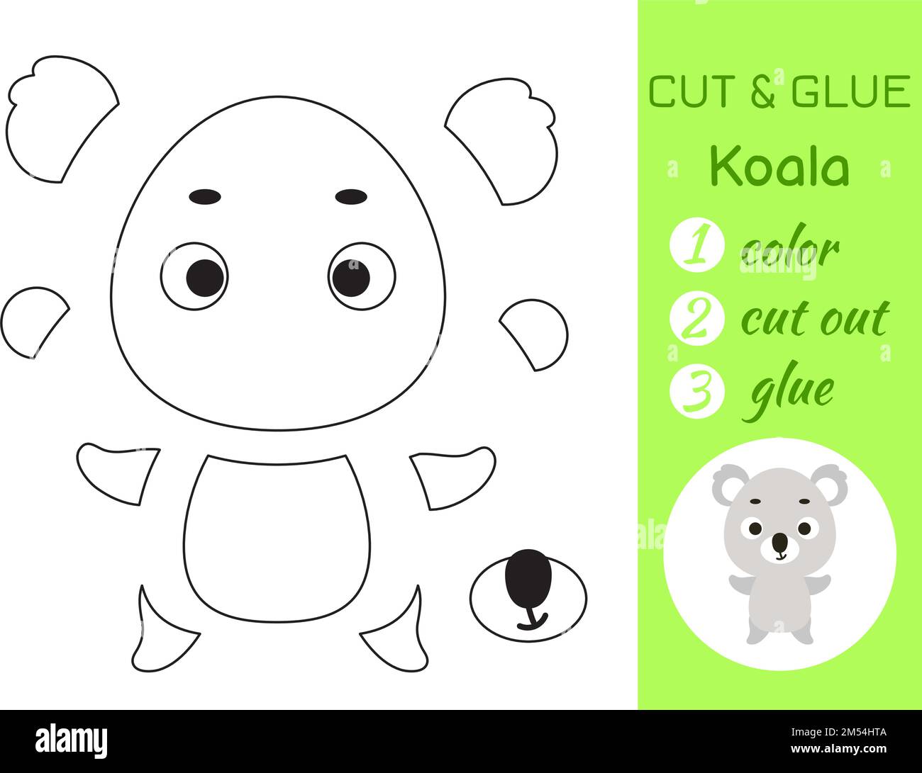 Color, cut and glue paper little koala. Cut and paste crafts activity ...