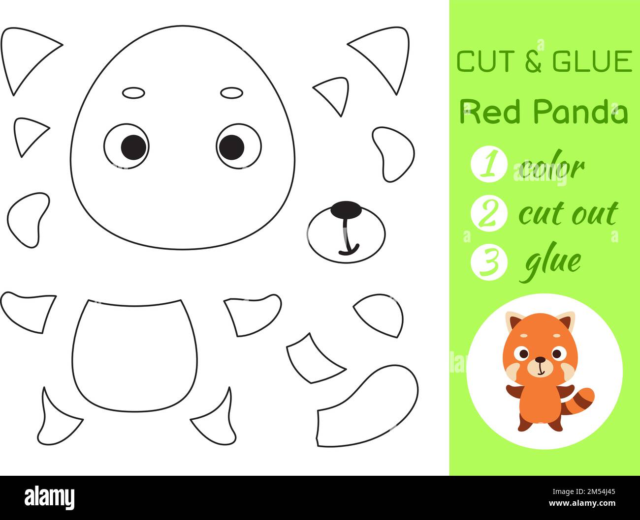 Color, cut and glue paper little red panda. Cut and paste crafts ...
