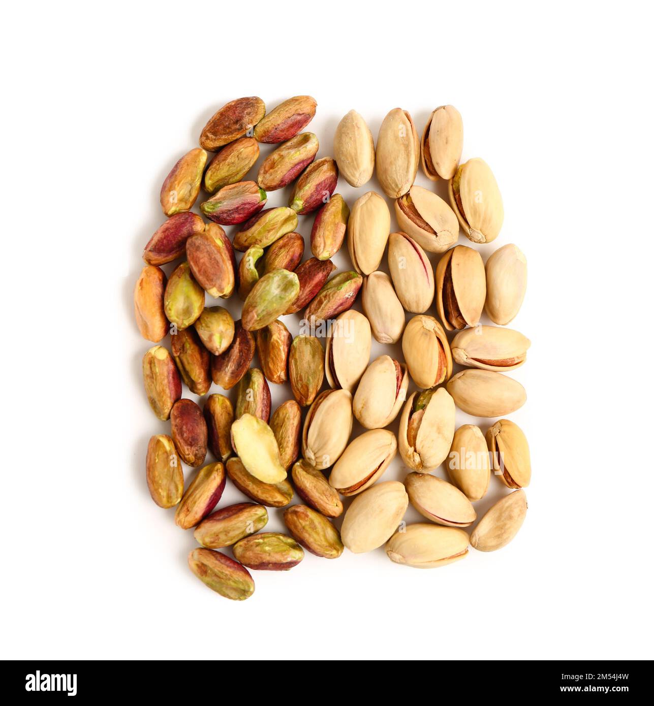 Unpeeled and peeled pistachio nuts isolated on white background Stock ...