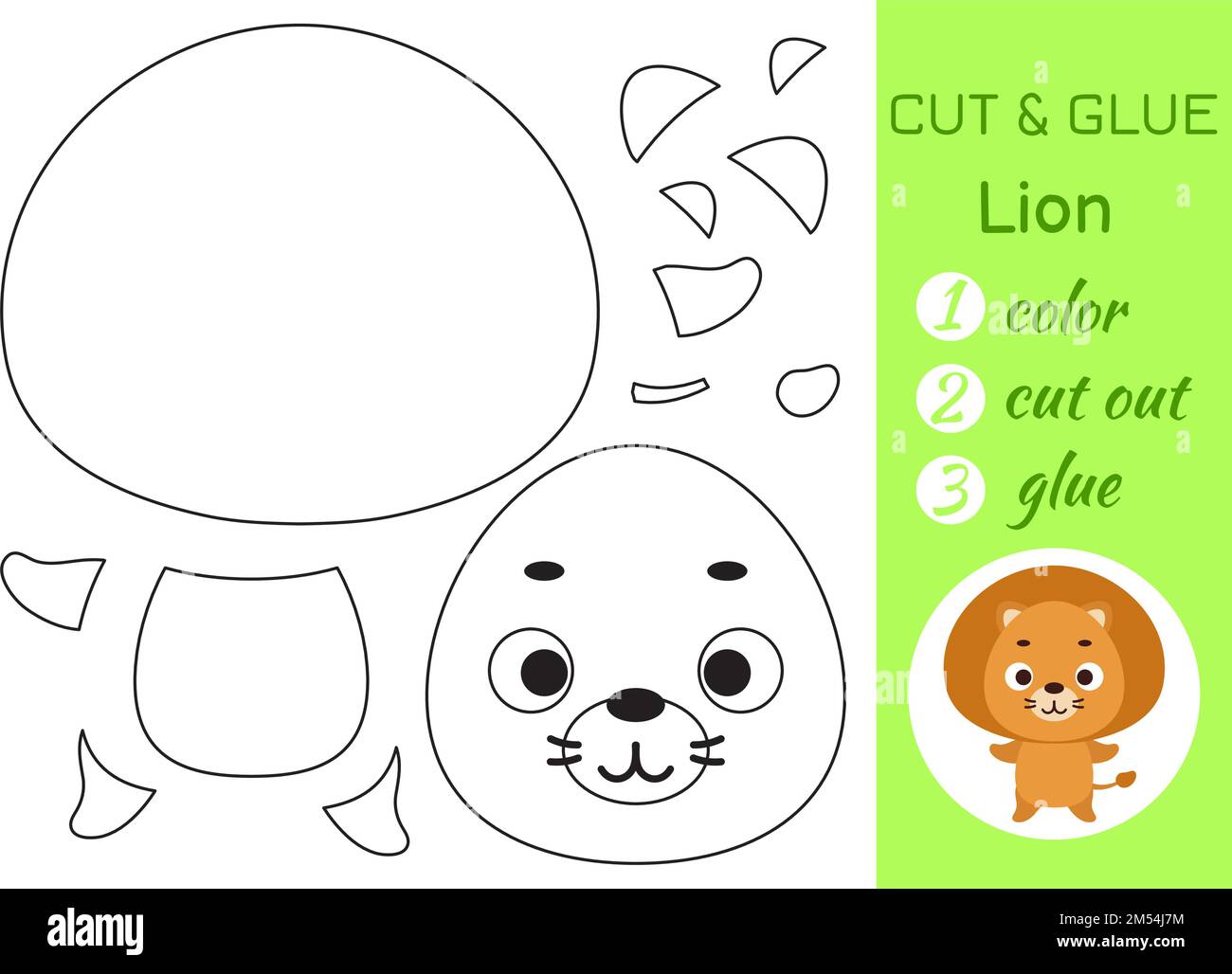Color, cut and glue paper little lion. Cut and paste crafts activity ...