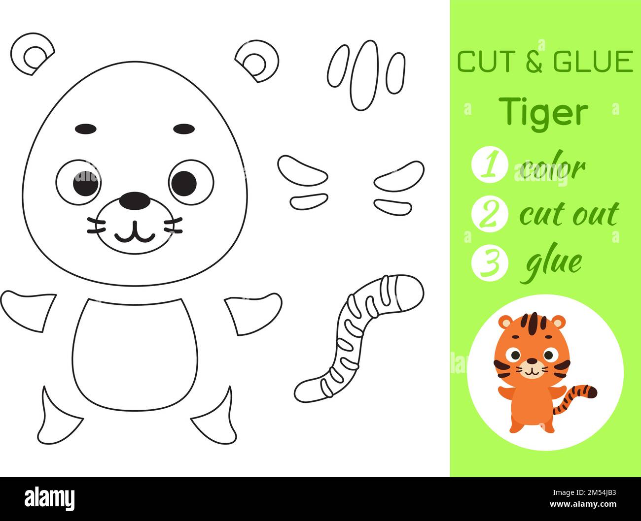 Color, cut and glue paper little tiger. Cut and paste crafts activity ...
