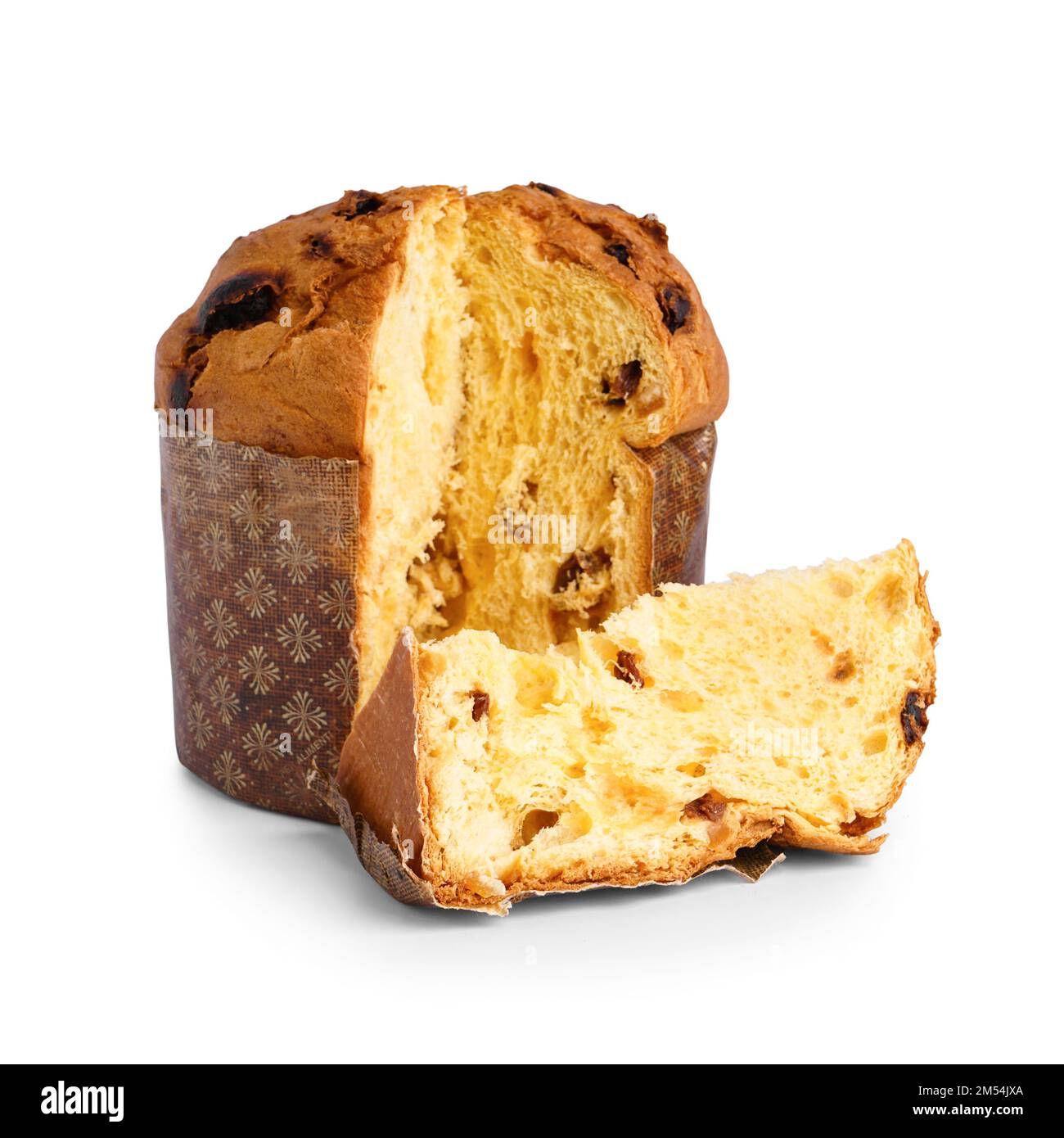Cut Panettone on white background Stock Photo - Alamy