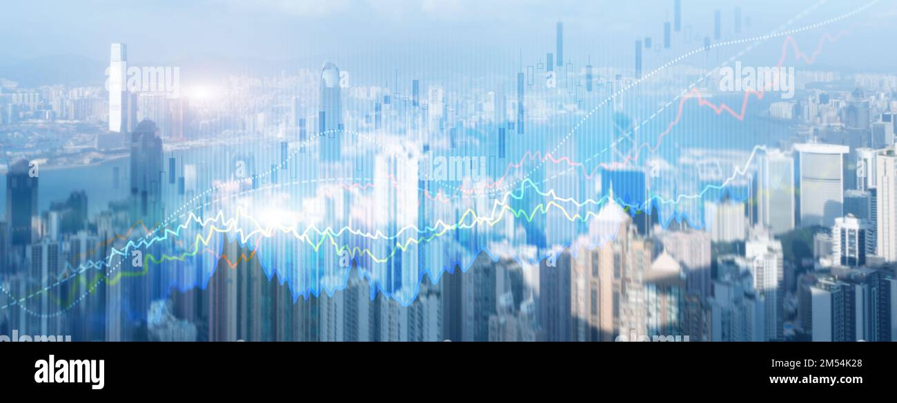 Smart city and stats concept with growing digital graphs and diagram on ...