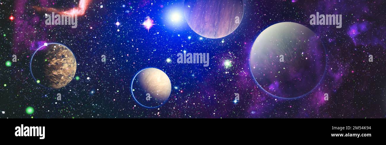 Stars of a planet and galaxy in a free space. Elements of this image ...