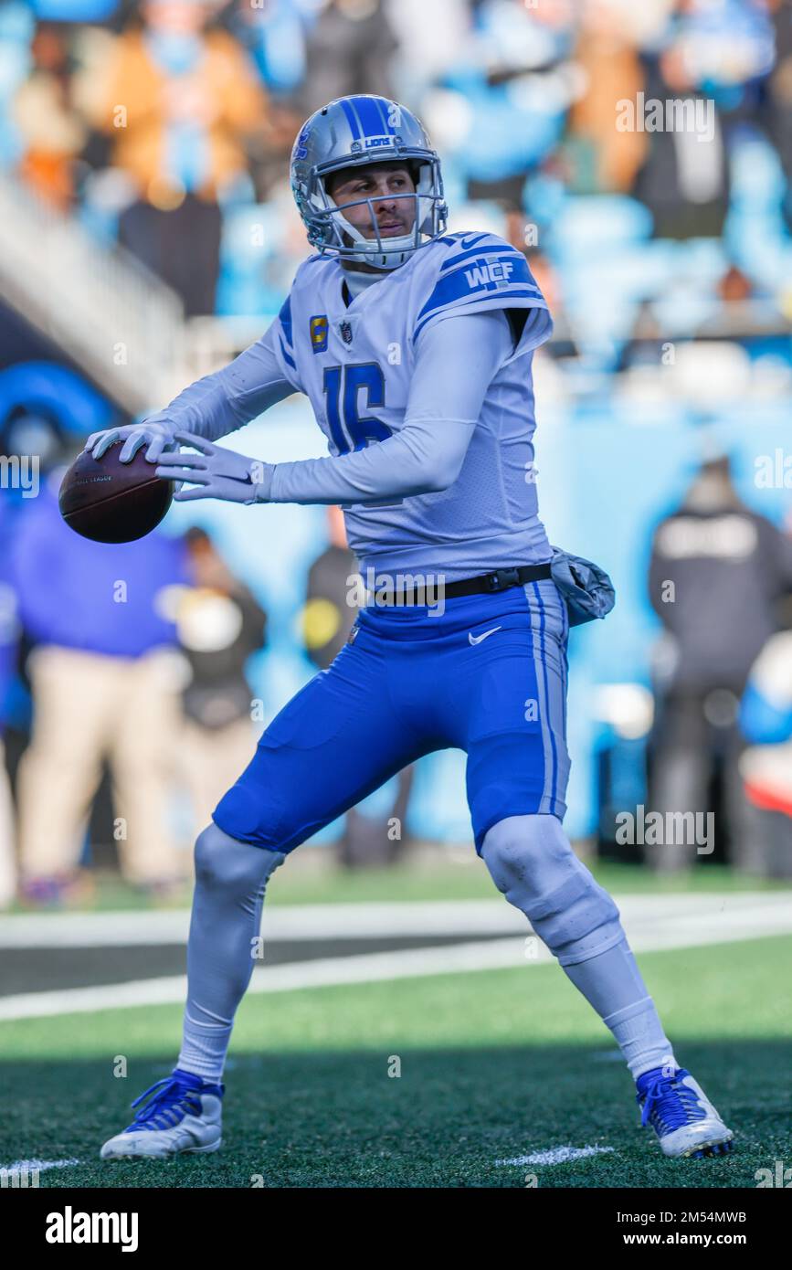 Charlotte, NC USA; Detroit Lions quarterback Jared Goff (16) drops back ...