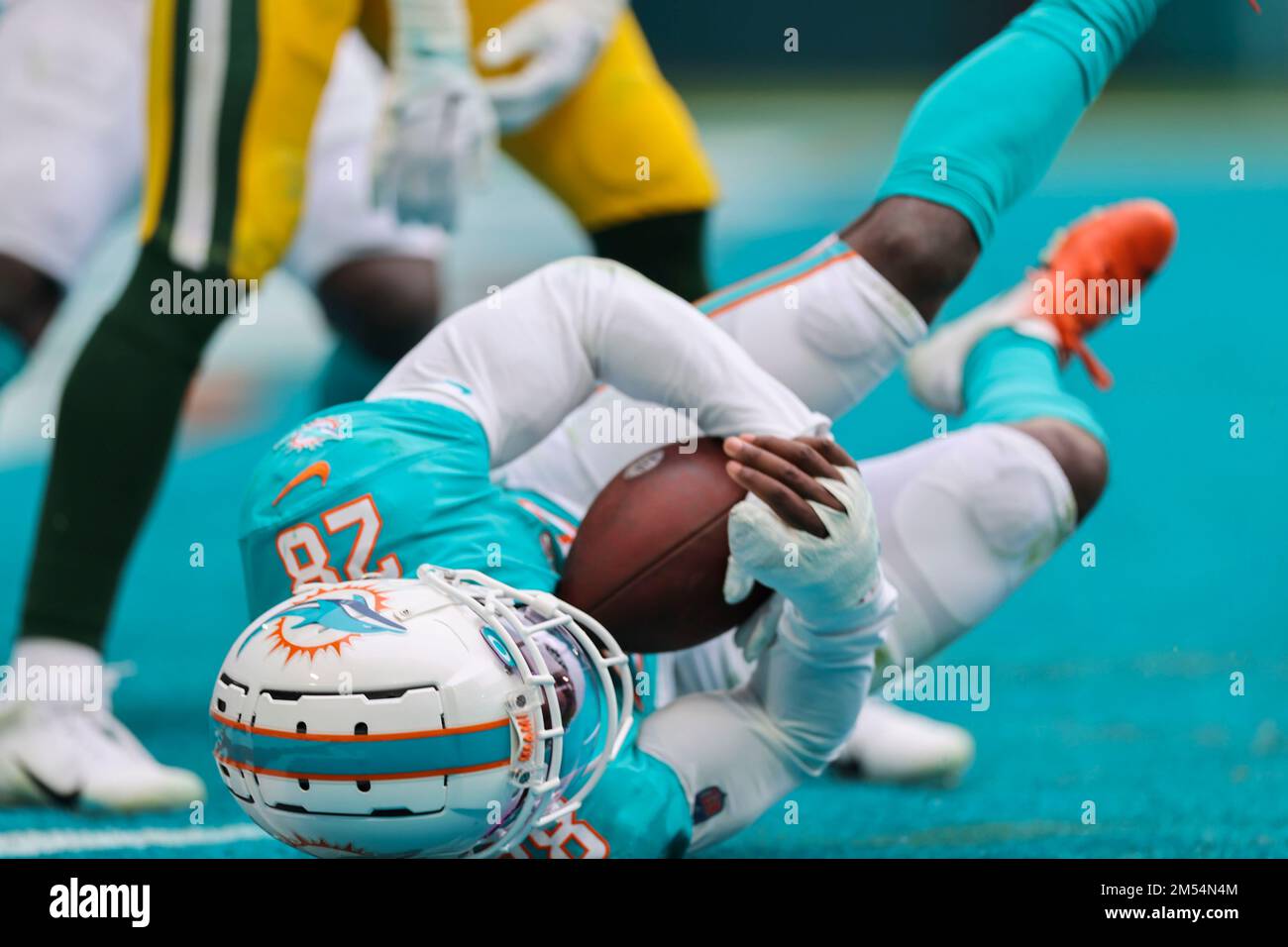 Miami. FL USA; Miami Dolphins cornerback Kader Kohou (28) intercepts ...