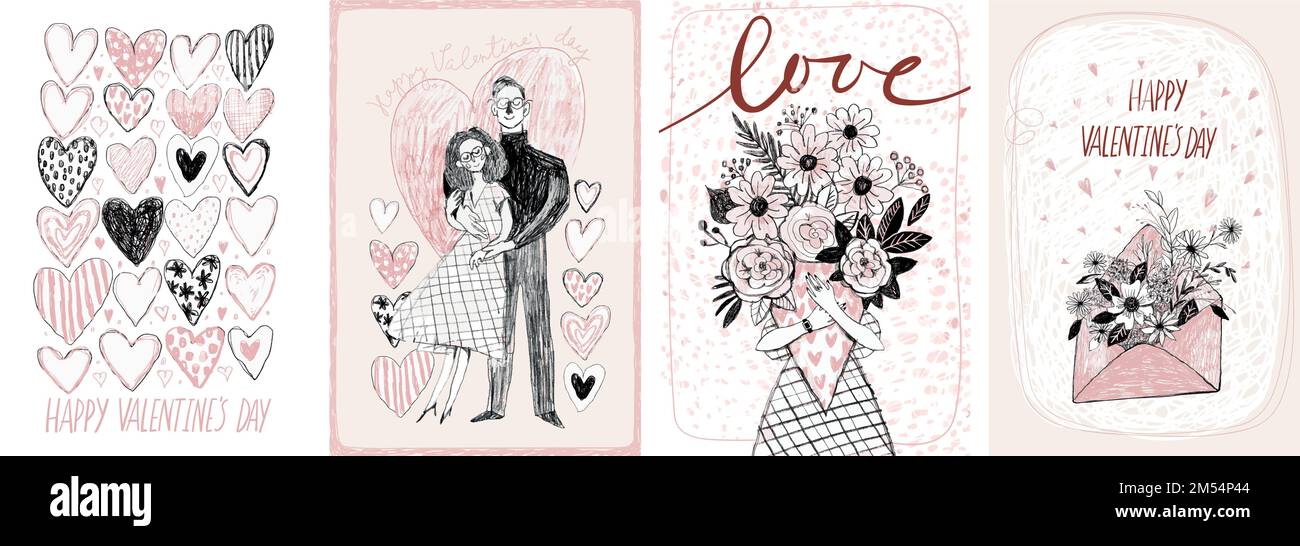 Set of vector cards for valentine's day. Couple in love, letter with ...
