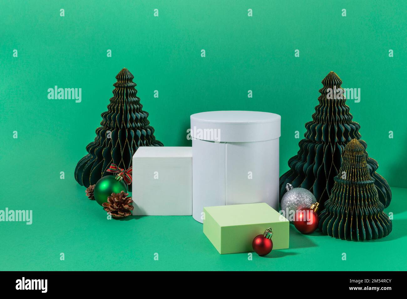 christmas decorations and display background circle shape box, square ...