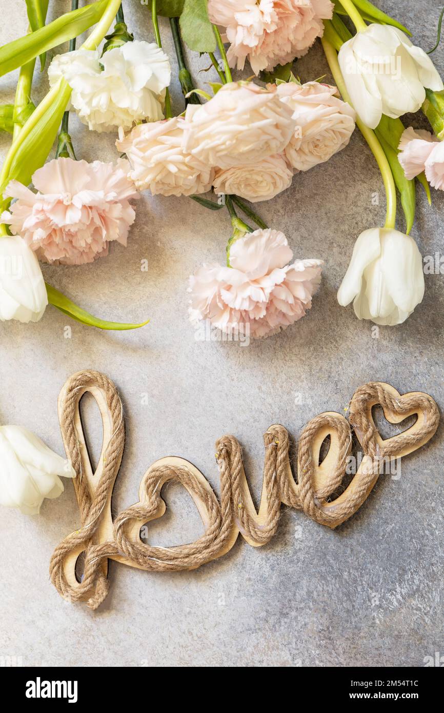 Valentine's Day greeting card with "love" letters and beautiful spring ...