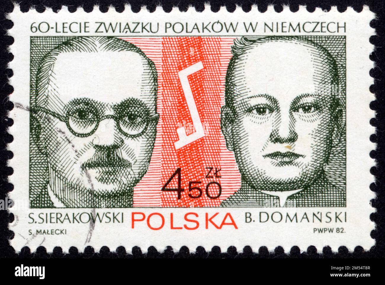 TIMBRE OBLITÉRÉ 60-LECIE ZWIAZKU POLAKOW W NIEMCZECH. S.SIERAKOWSKI. B.DOMANSKI. POLSKA. 1982. 4 ...