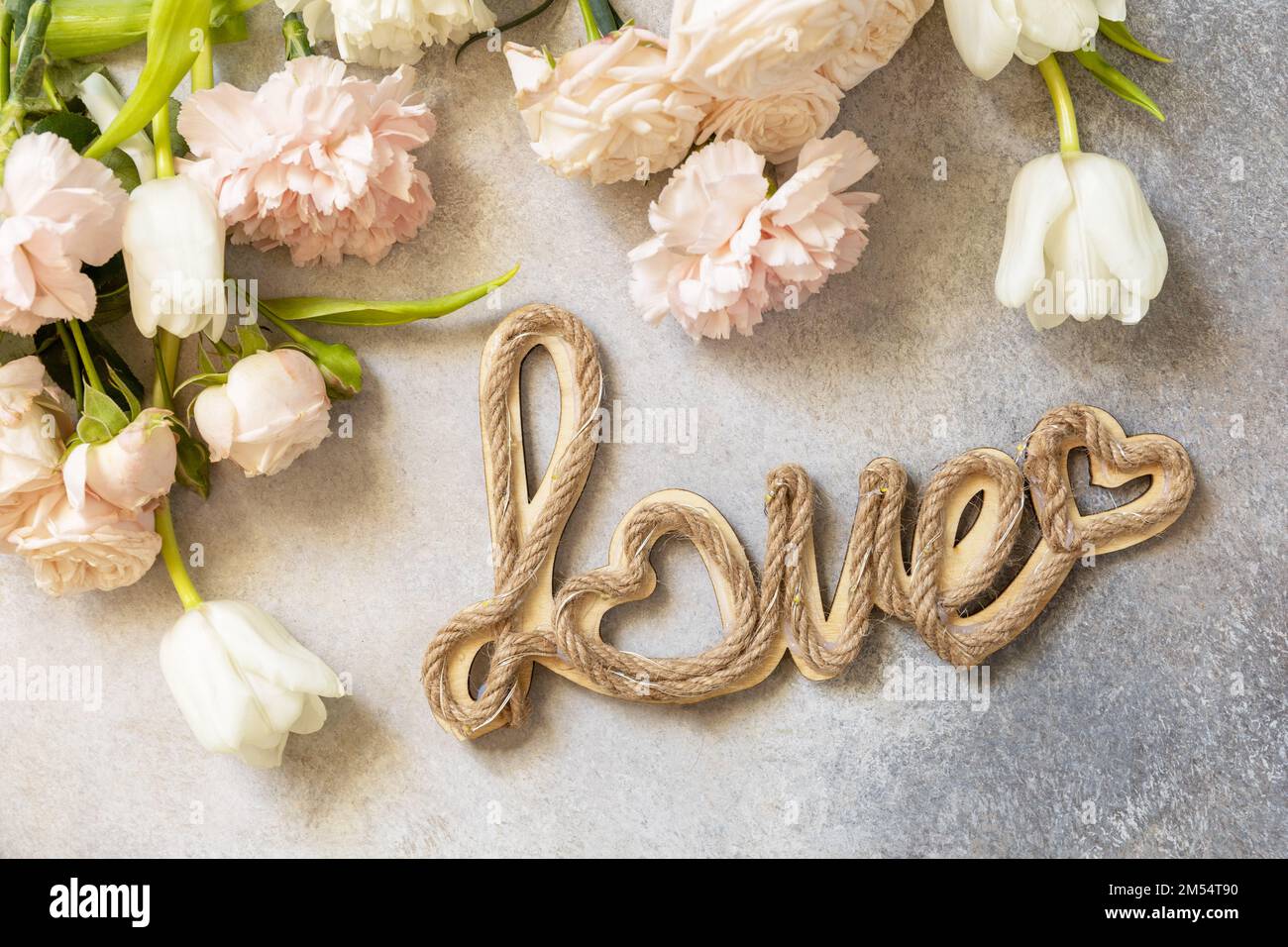 Valentine's Day greeting card with "love" letters and beautiful spring ...