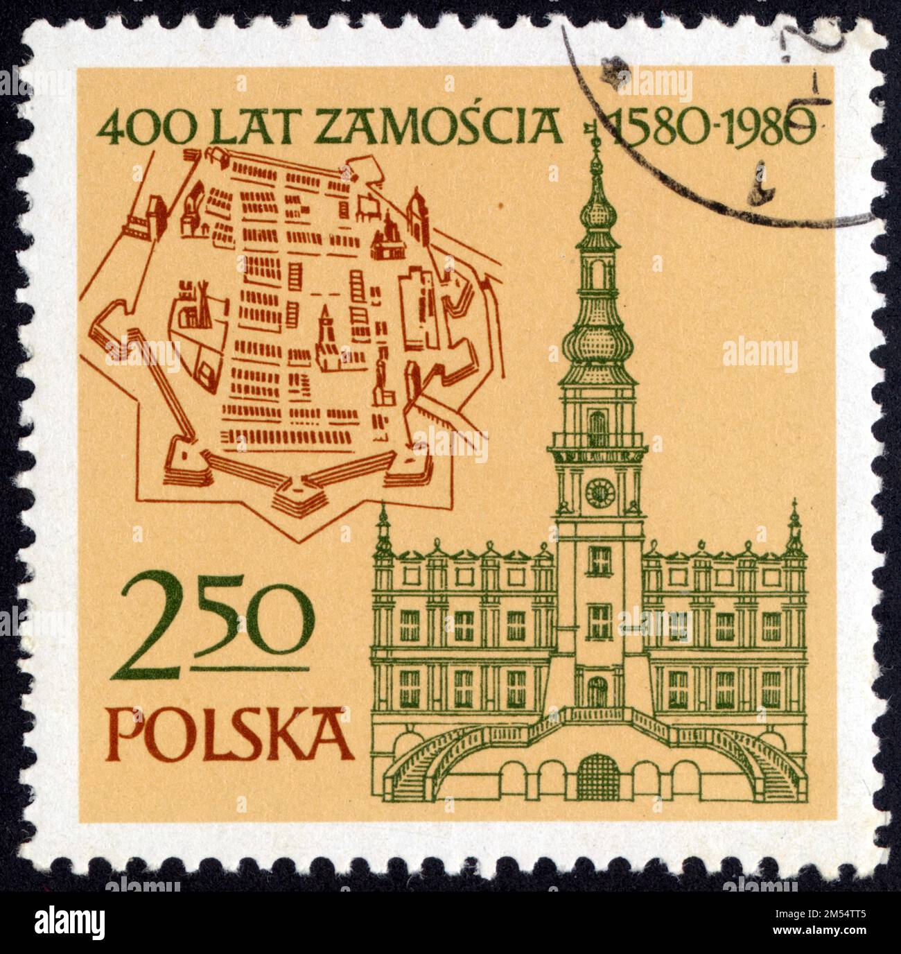 TIMBRE OBLITÉRÉ 400 LAT ZAMOSCIA 1580-1980. POLSKA. 2,50 Stock Photo - Alamy