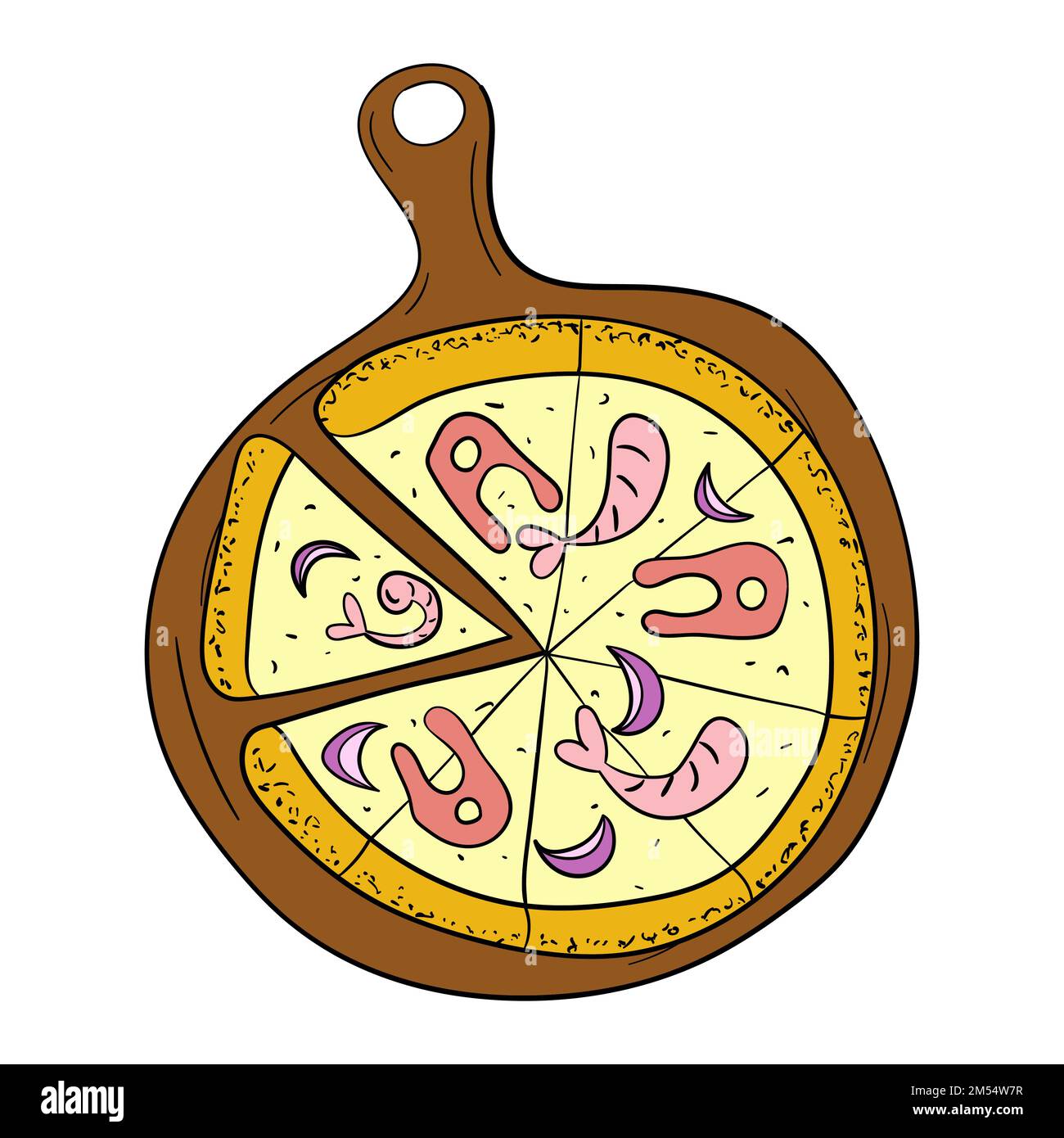 seafood pizza on a round board vector illustration Stock Vector Image ...