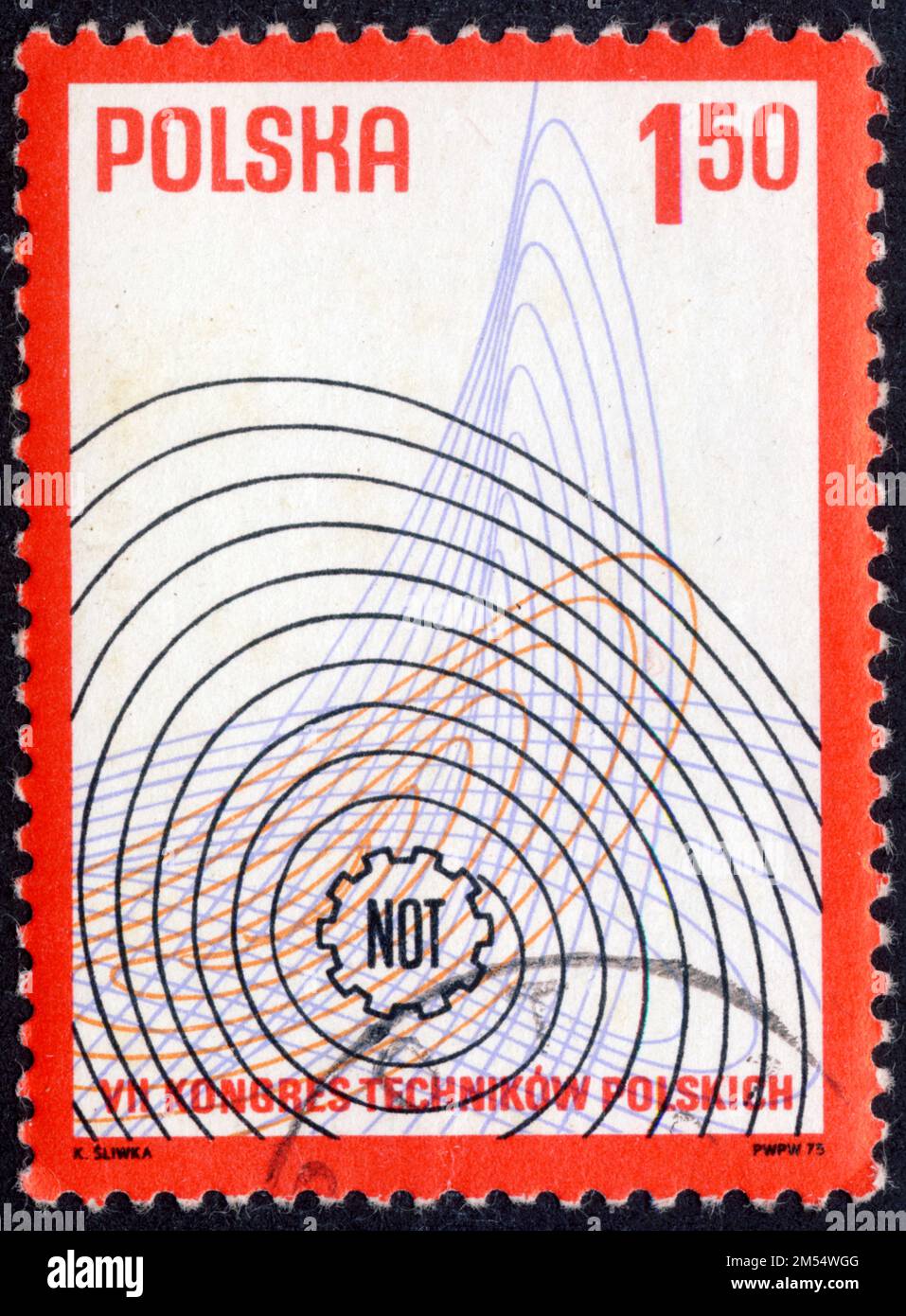 TIMBRE OBLITÉRÉ POLSKA. VII KONGRES TECHNIKÓW POLSKICH. NOT. 1975. 1,50 Stock Photo - Alamy
